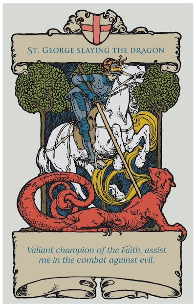 Heroic knight St. George battling and slaying the dragon | Jiffy Designs