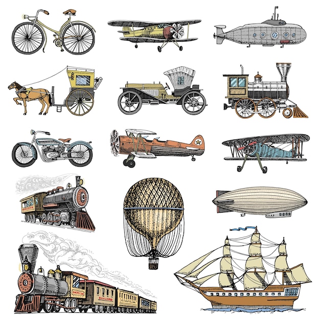 Vintage Transportation Illustration Collection: Diverse Modes from Past ...