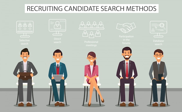 Diverse Candidates Highlighted in Recruiting Methods Illustration ...