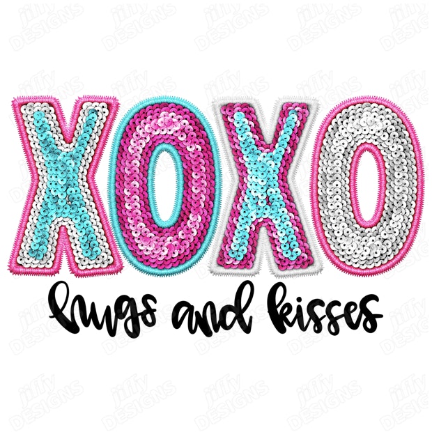 'XOXO Hugs and Kisses' Sequined Text with Playful Cursive Script ...