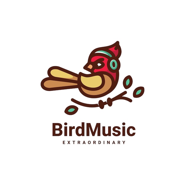 Stylized Red Bird Playing Guitar with Birdmusic Logo | Jiffy Designs