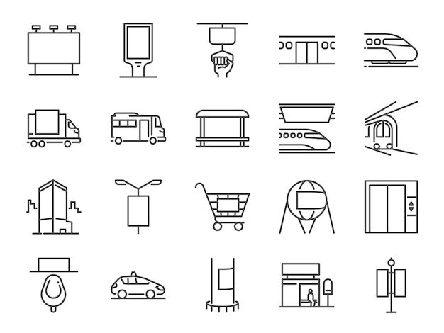 Minimalist Icons Depicting Various Urban Structures and Amenities ...