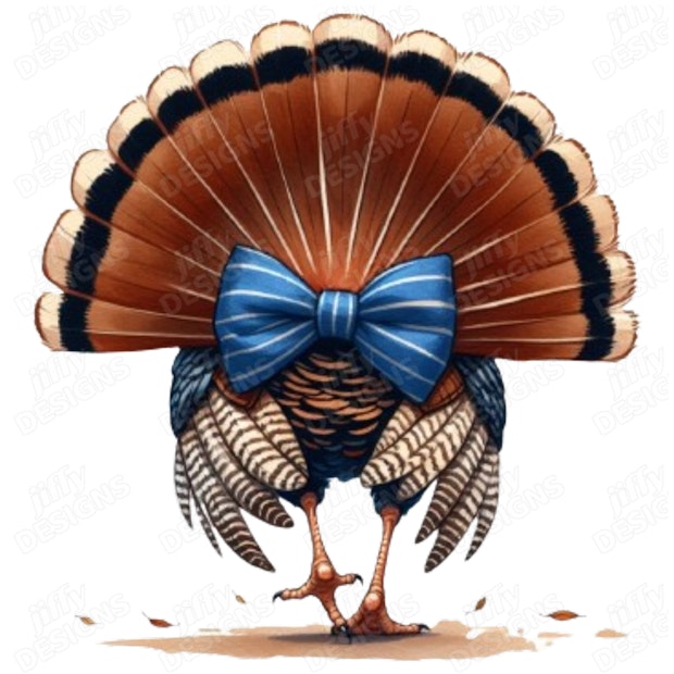 Regal Turkey with Blue Bow Adorning Fanned Feathers in Striking Detail ...