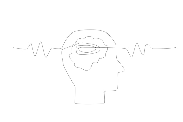Minimalist Outline of a Thoughtful Human Mind with Waves | Jiffy Designs