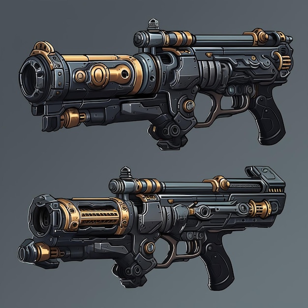 Futuristic Dual-Barrel Plasma Blaster with Intricate Detailing | Jiffy ...