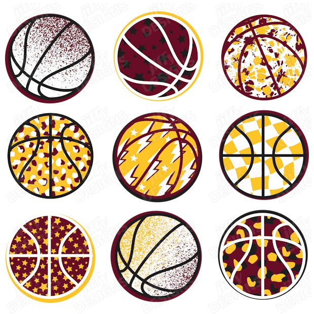Stylized Basketball Icons Featuring Vibrant Patterns and Textures ...