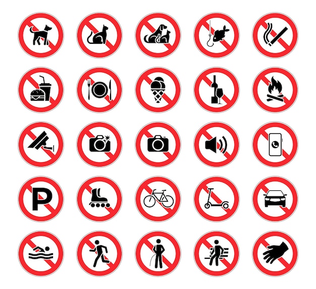 Comprehensive Set of Prohibition Road Signs Depicting Diverse ...
