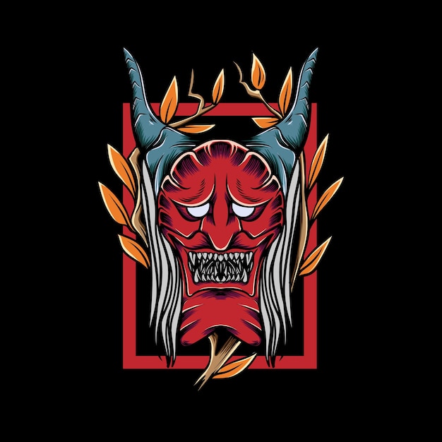 Fiery Demonic Mask with Horns and Vibrant Flames | Jiffy Designs