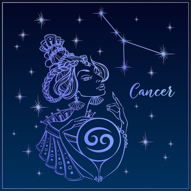 Cancer Zodiac Sign Constellation Illustration in Starry Night Sky ...