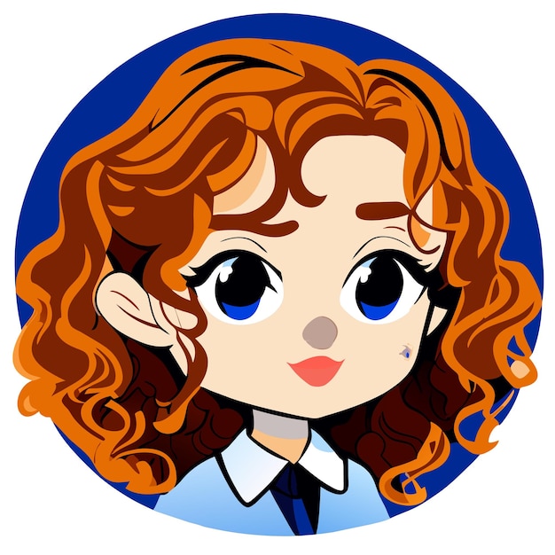 Charming Curly-Haired Cartoon Girl in Blue Circle | Jiffy Designs