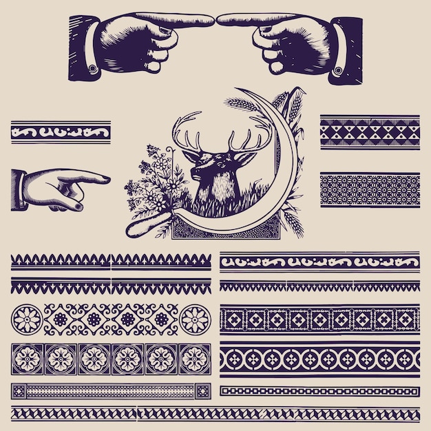 Vintage Rustic Deer Silhouette and Ornate Border Designs | Jiffy Designs