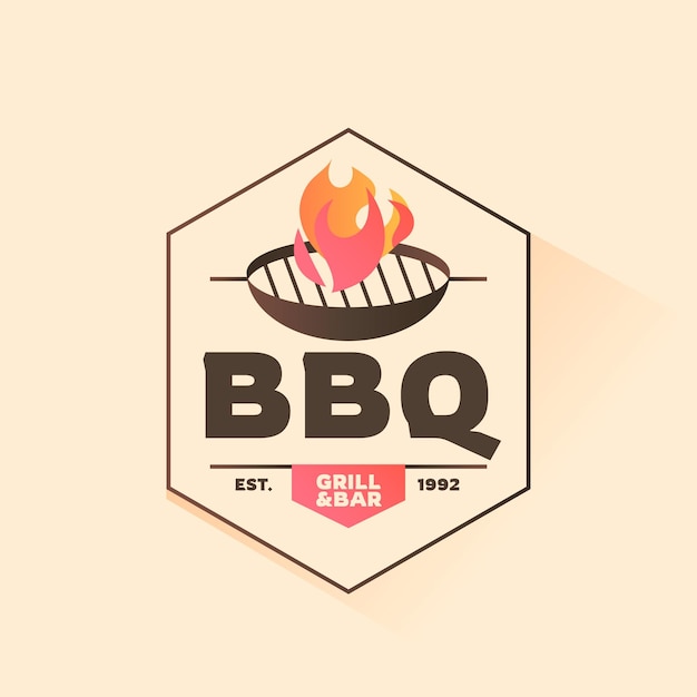 Vintage BBQ Grill Emblem with Flaming Charcoal | Jiffy Designs