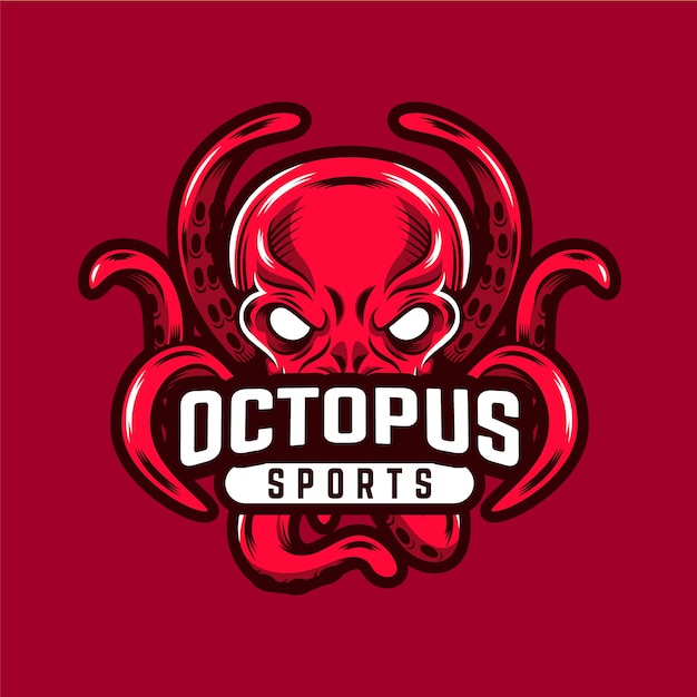 Fierce Octopus Sports Logo in Vibrant Red | Jiffy Designs