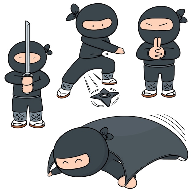 Playful Ninja Characters Collection with Diverse Action Poses | Jiffy ...