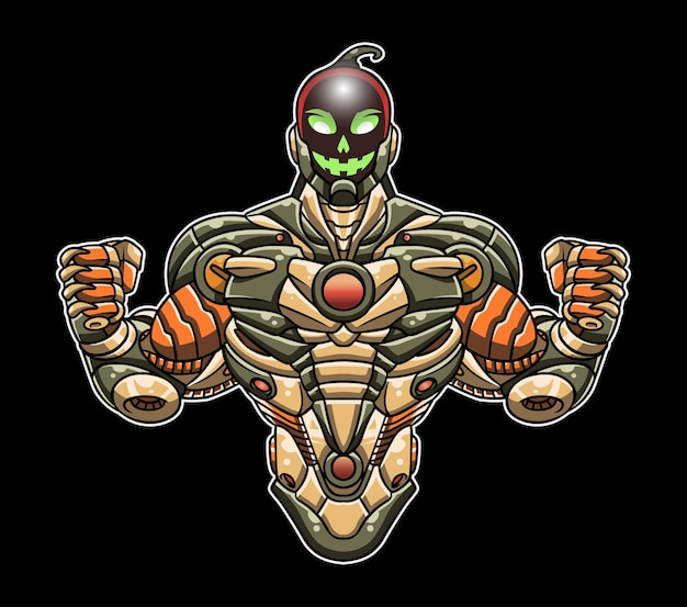 Menacing Alien Cyborg with Glowing Red Eyes and Metallic Armor | Jiffy ...