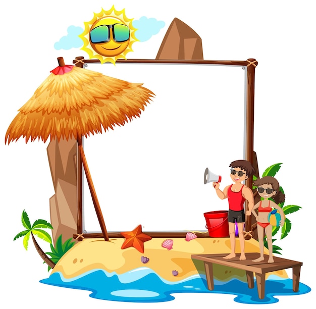 Tropical Beach Scene with Tiki Hut and Smiling Sun | Jiffy Designs