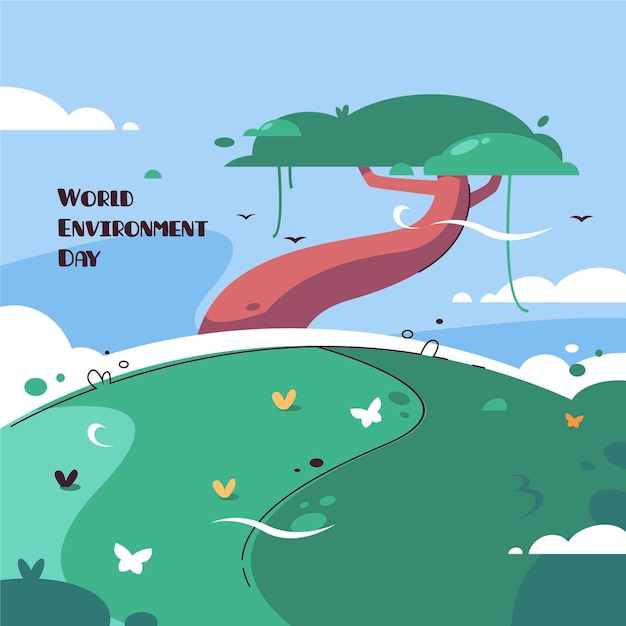 Vibrant World Environment Day Landscape with Umbrella Tree | Jiffy Designs