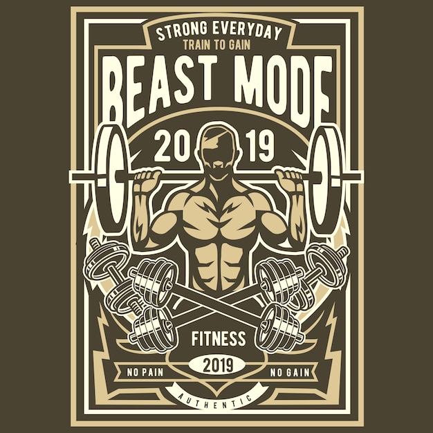 Powerful Beast Mode Fitness Illustration with Muscular Figure | Jiffy ...