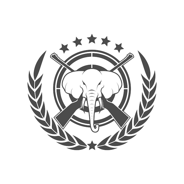 Majestic Elephant Crest with Crossed Spears and Stars | Jiffy Designs