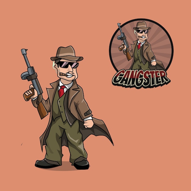 Dapper Gangster with Vintage Revolver in Trenchcoat | Jiffy Designs