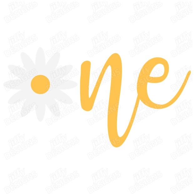 'One' Cheerful Yellow Script with Delicate White Daisy | Jiffy Designs