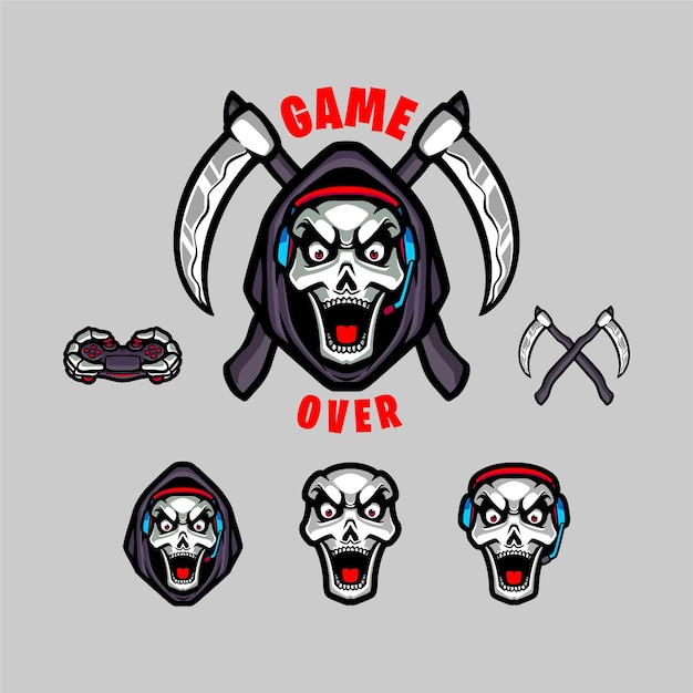 Vibrant Gamer Skull Emblem Collection with Diverse Expressions | Jiffy ...