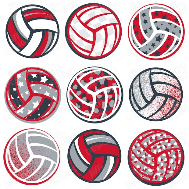 Volleyball Variations Vibrant Circular Designs in Red, White, and Gray ...