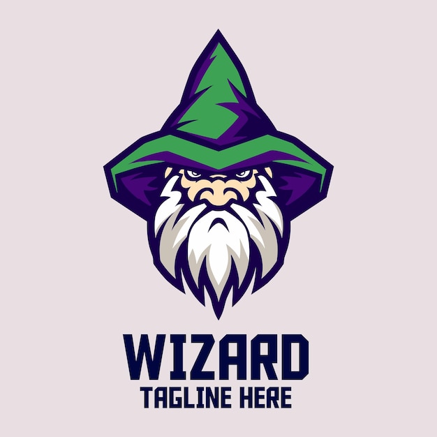 Majestic Wizard Emblem with Flowing Beard and Pointed Hat | Jiffy Designs