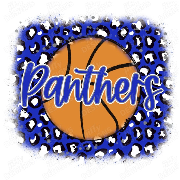 'Panthers' Basketball Motif with Vibrant Blue Leopard Print Background ...