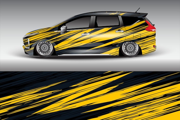 Sleek Hatchback with Bold Tribal Striped Decals in Yellow and Black ...