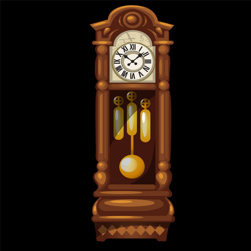 Antique Wooden Grandfather Clock Isolated On A Black Background. Vector ...