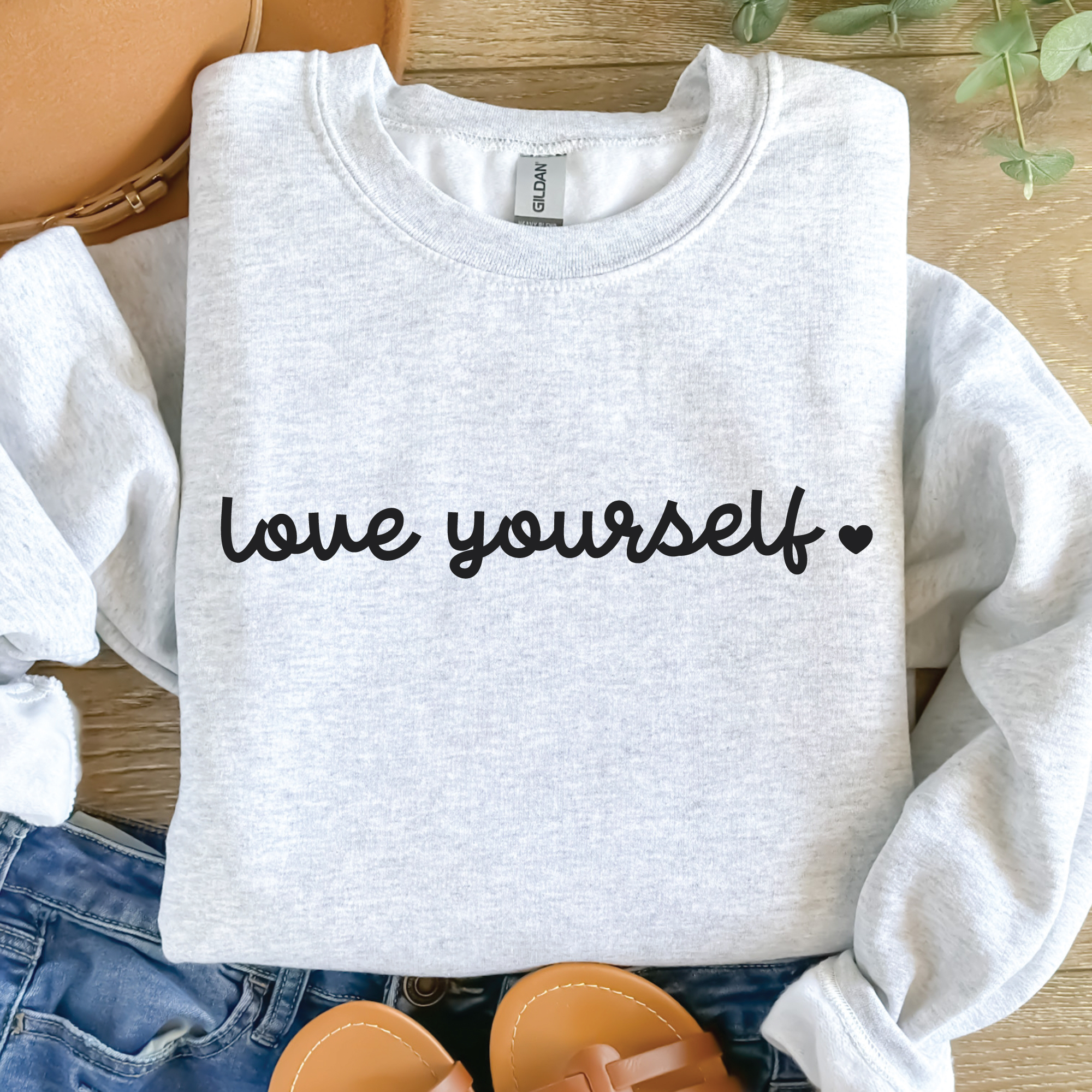 'Love Yourself' Sleek Cursive Script with Playful Heart Accent | Jiffy ...