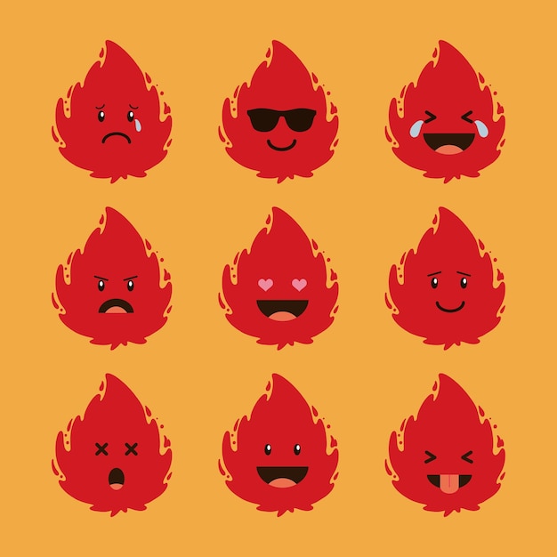 Quirky Flame Emojis: A Playful Illustration of Expressive Faces | Jiffy Designs
