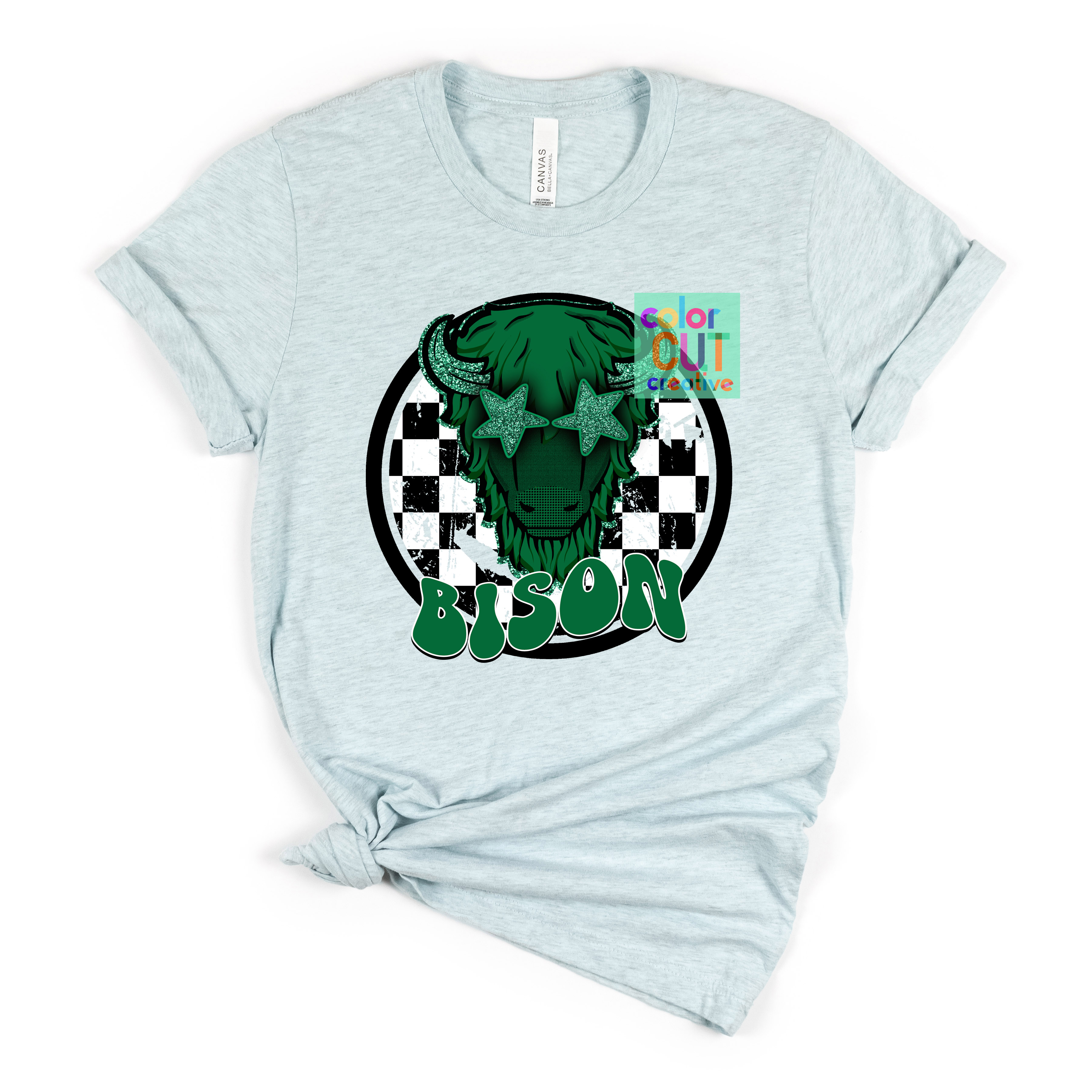 'Bison' Fierce Green Bull Head with Starfish Horns on Checkered ...