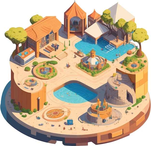 Vibrant Isometric Village with Charming Architectural Elements | Jiffy ...