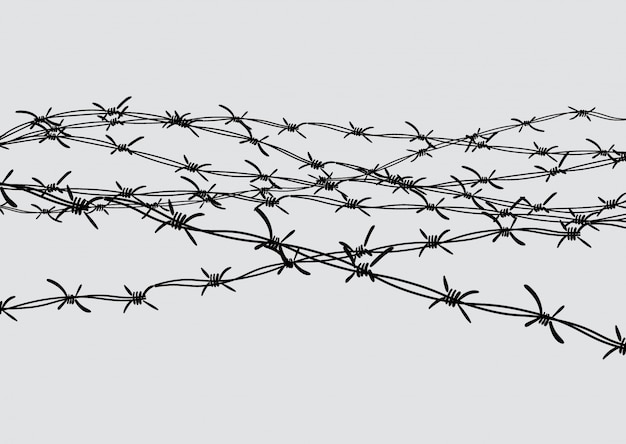 Tangled Barbed Wire Fence Against Stark Gray Background | Jiffy Designs