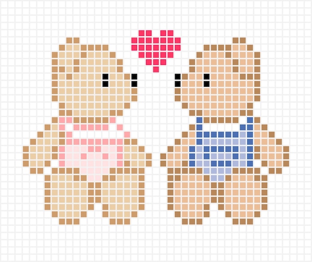 Adorable Pixel Art Teddy Bears with Heart Motif | Jiffy Designs