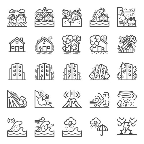 Natural Disaster, Vector Illustration Of Thin Line Icons For Natural ...
