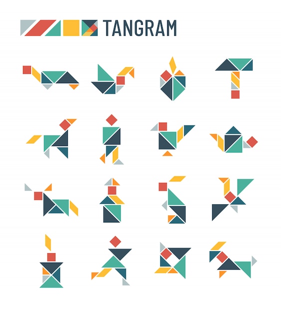 Vibrant Tangram Shapes: Geometric Puzzle Pieces in Assorted Colors ...