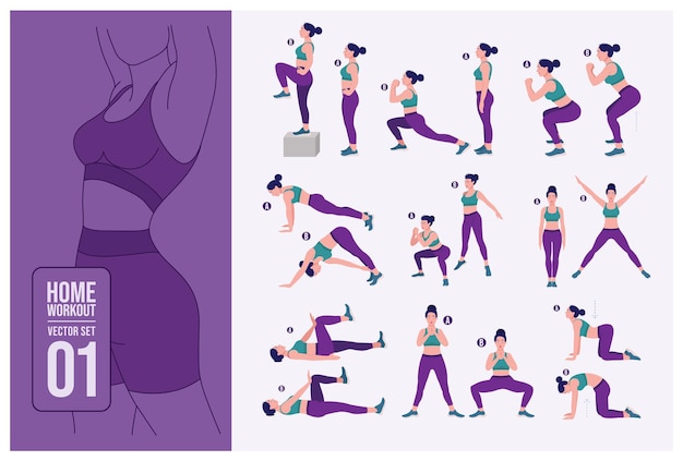 Vibrant Fitness Poses: Home Workout Guide with Illustrated Exercises ...