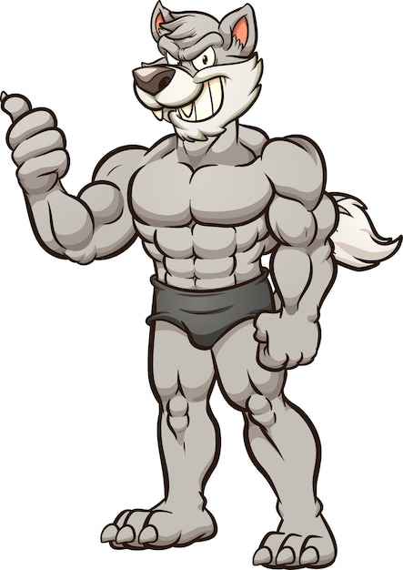 Muscular Cartoon Wolf Flexing with Determined Expression | Jiffy Designs
