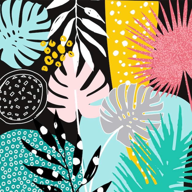Vibrant Tropical Foliage Burst with Geometric Patterns | Jiffy Designs