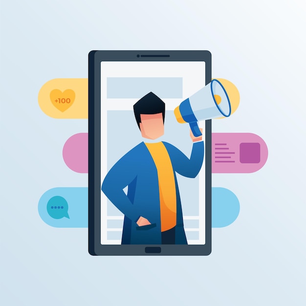 Smartphone Influencer Promoting Brand with Megaphone Icon | Jiffy Designs
