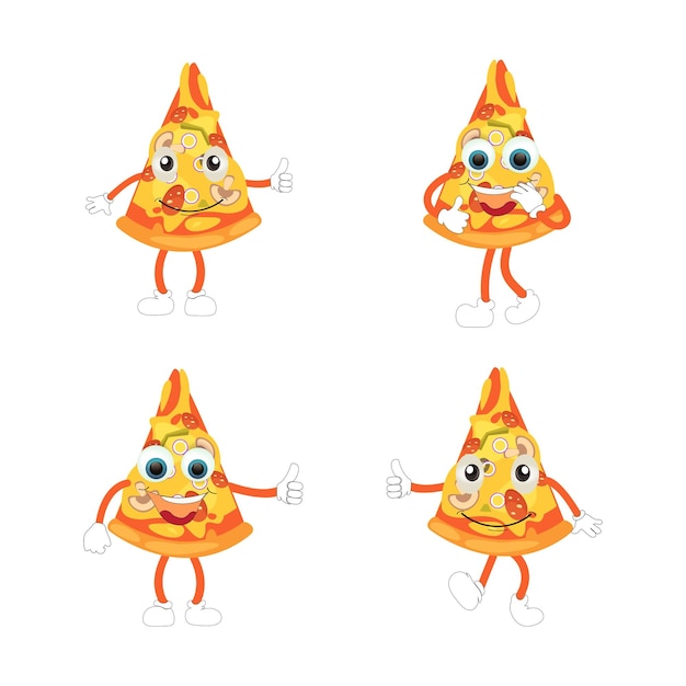 Cheerful Cartoon Pizza Slice Characters in Vibrant Collection | Jiffy ...