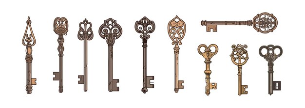 Ornate Antique Keys in Vintage Engraved Style Illustration | Jiffy Designs