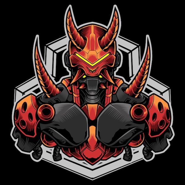 Fearsome Mecha Warrior Emblem with Powerful Armaments | Jiffy Designs
