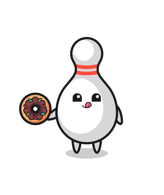 Adorable Bowling Pin Character Holding Delectable Donut | Jiffy Designs
