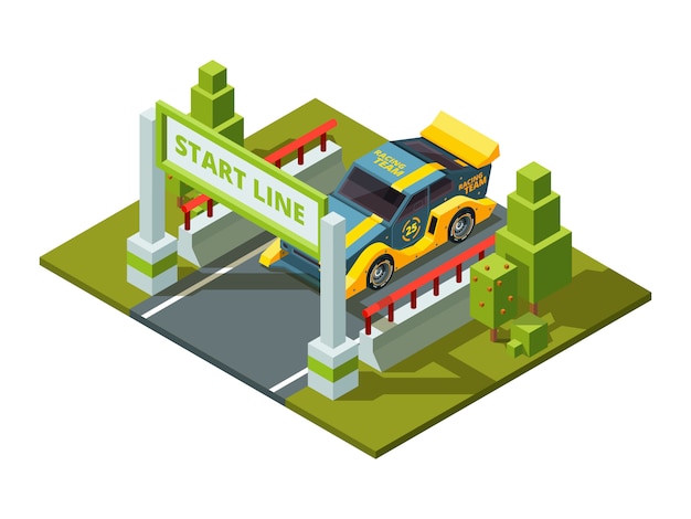 Vibrant Isometric Race Track with Speeding Car | Jiffy Designs