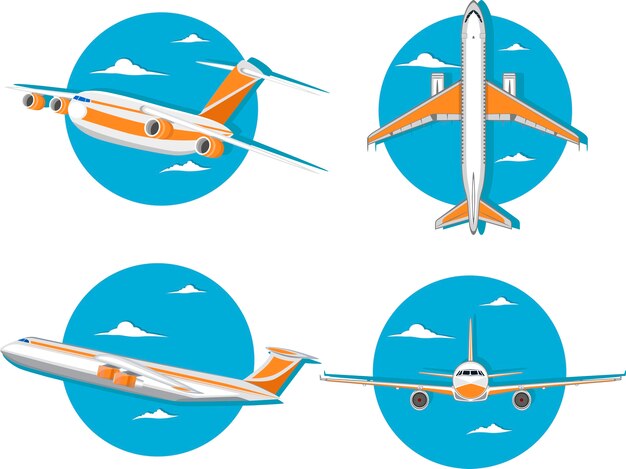 Vibrant Airplane Illustrations Depicting Multiple Angles | Jiffy Designs