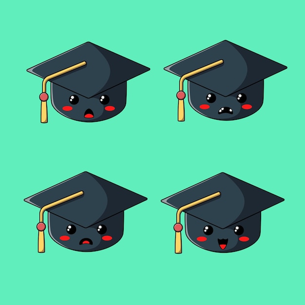 Adorable Cartoon Graduation Caps with Cute Expressions | Jiffy Designs